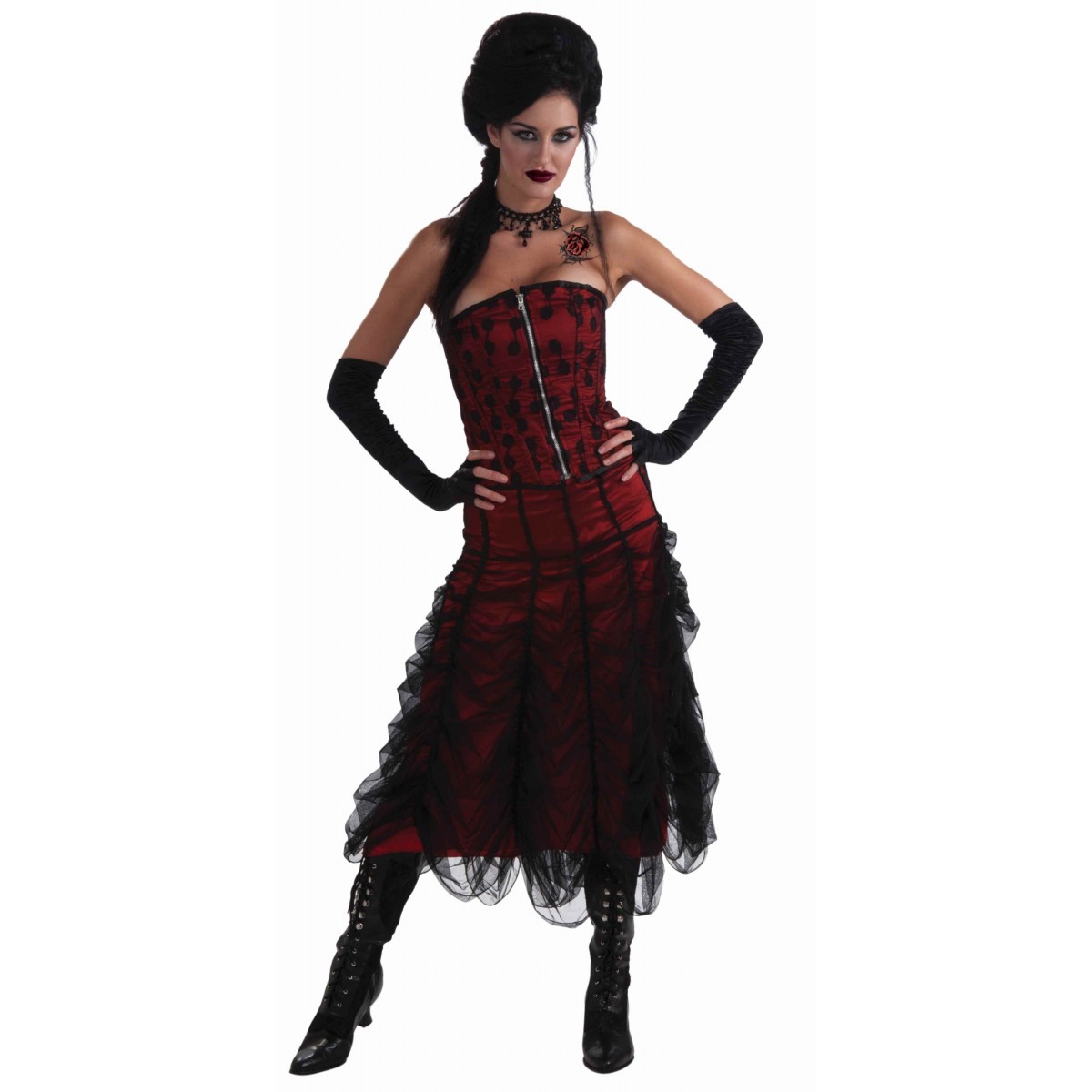 CORSET T-L ROJO ENCAJE NEGRO