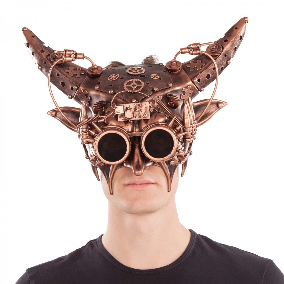 MASCARA CUERNOS COBRE STEAMPUNK